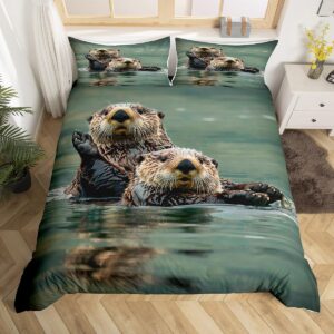 castle fairy cute otter 3d print duvet sets queen wild animal otter swimming bedding cover teens youngs microfiber soft 3 pieces comforter sets(1 duvet cover 2 pillow cases),no comforter