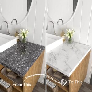 Decotalk 30"x120" Matte White Marble Contact Paper Grey Wallpaper Peel and Stick Wallpaper Granite Contact Paper Decorative for Kitchen Countertops Bathroom Dresser Large Thick Wallpaper Roll