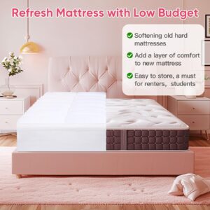 BedsPick Mattress Topper Twin XL, Mattress Pad for Back Pain Relief, Pillowtop Extra Long Twin Thick Mattress Pad, 400TC Soft Cooling Quilted Cover Protector for College Dorm, Sleeper Sofa, RV, Camper