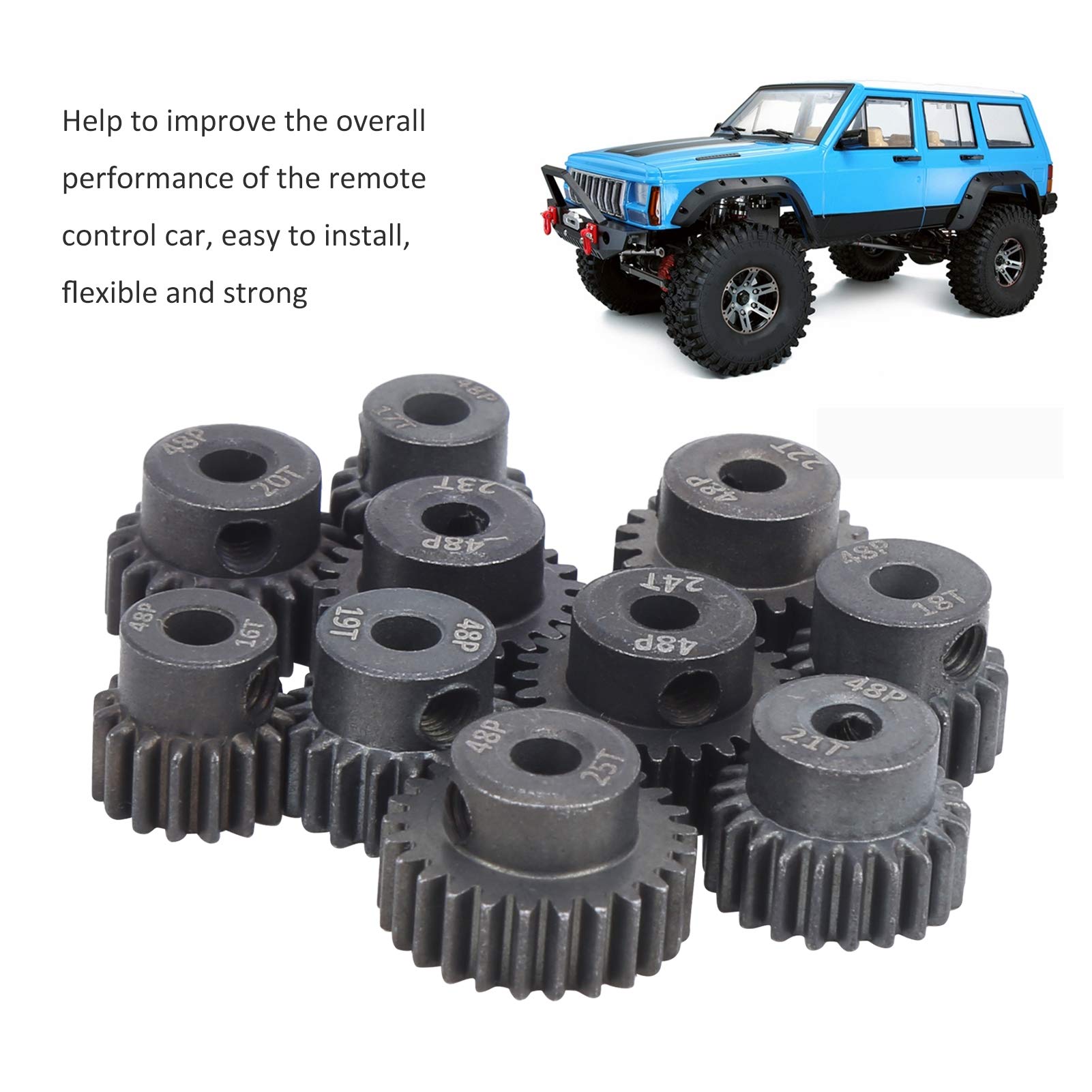 Dilwe RC Motor Gear, 10Pcs/Set 16T25T 7075 48P Steel Motor Gear Pinion RC Accessory Suitable for 1/8 1/10 Brushless Motors