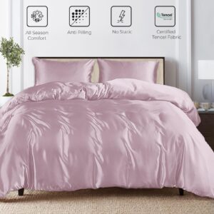 Linenwalas Tencel Lyocell Duvet Cover Set with Deep Pocket Fitted Sheet, Viscose Made from Eucalyptus Soft, Lightweight and Breathable Complete Bedding Set (Lilac, Queen)