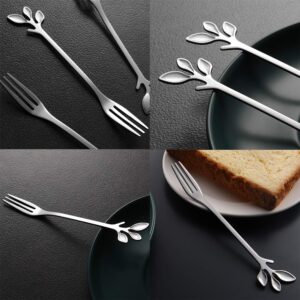 AnSaw 8-Pc Silver Mini Leaf Fruit Forks Set - 4.7" Elegant Stainless Steel Dessert, Appetizer, Cake & Salad Forks - Perfect for Cocktail Parties & Home Use