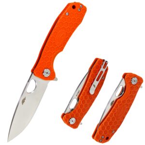 western active honey badger medium pocket knife edc drop point folding utility knife 3.2" steel blade, reversible pocket clip, folding pocket knife - (2.9oz) drop point medium orange d2 hb1060