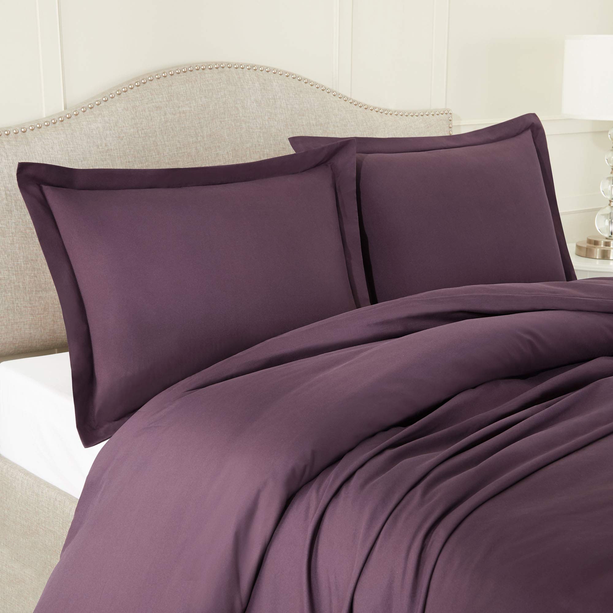 ABP Collection Duvet Set - Twin XL, Purple 100% Cotton 800 Thread Count Duvet Cover Sets (1 Zipper Closure Duvet Cover, 1 Fitted Sheet with 15" Deep Pocket, 2 Pillow Shams) 4 Pieces Duvet Cover Set