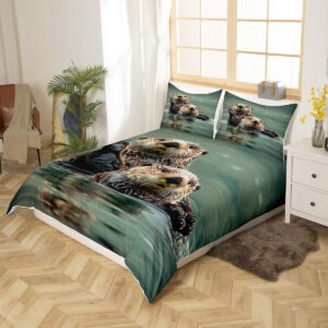 Castle Fairy Cute Otter 3D Print Duvet Sets Queen Wild Animal Otter Swimming Bedding Cover Teens Youngs Microfiber Soft 3 Pieces Comforter Sets(1 Duvet Cover 2 Pillow Cases),No Comforter