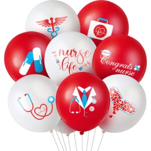 48 pieces nurse balloons 12 inch red and white nursing latex balloons nurse graduation decoration for nurse party decoration supplies