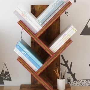 Lydia88 Tree Bookshelf，4-Layer Floor Standing Bookshelf，The Desktop Bookshelf Can Hold Books，Magazines, CDs and Photo Albums，Desktop Organizer，Office Storage Rack Real Wooden Bookshelf