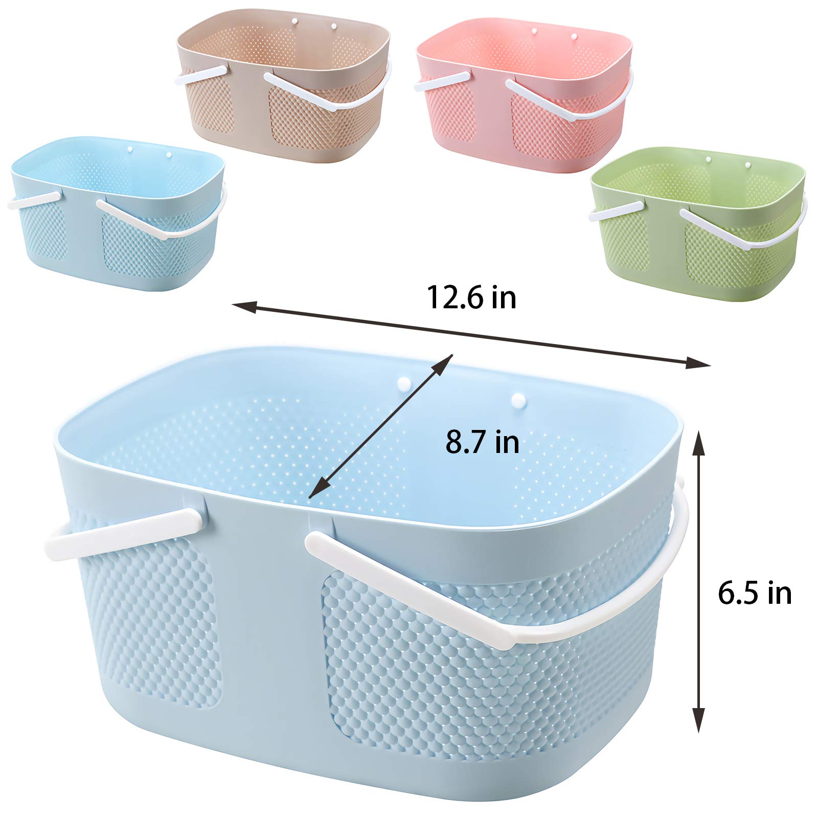 Shower Caddy Basket, Portable Large Capacity Thickened Plastic Organizer Storage Tote with Handles Drainage Toiletry Bag Bin for Bathroom, College Dorm Room Essentials, Kitchen, Camp, Gym, Blue