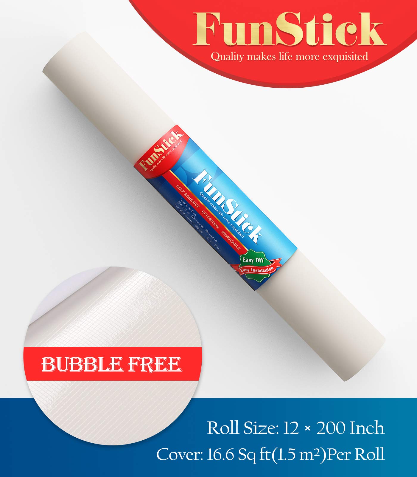 FunStick Solid Cream White Wallpaper Peel and Stick Matte White Contact Paper for Cabinets Self Adhesive Removable Wall Paper Roll Thick Waterproof Vinyl Wallpaper for Drawers Dresser Desk 12" x 200"