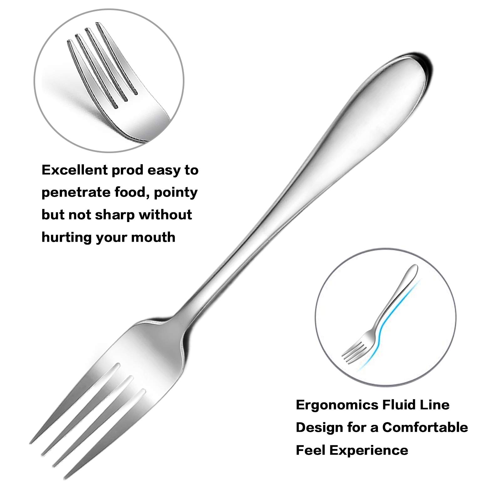 E-far 12-Piece Salad Forks, 6.7 Inches Stainless Steel Fork Set for Home Kitchen Restaurant, Mirror Finish, Dishwasher Safe