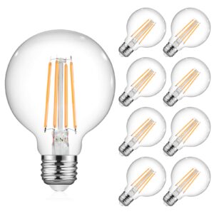 ascher vintage g25 led globe light bulbs, 60 watt equivalent, warm white 2700k, non-dimmable, g25 glass edison style for bathroom makeup mirror, medium e26 base, pack of 8