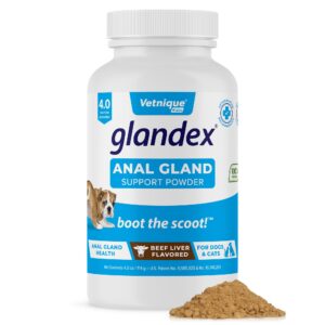 Vetnique Labs Glandex Dog Anal Gland Fiber Supplement Beef Powder (4oz) & Dermabliss Dog Allergy Itch Relief Soft Chews (30ct) Bundle