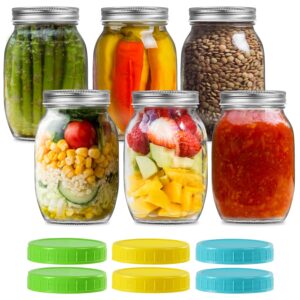 32 oz wide mouth mason jars with metal lids & plastic lids, quart size clear glass jars for preserving, meal prep, salad, canning, fermenting, favors, home decor, diy - 6 pack1 +1