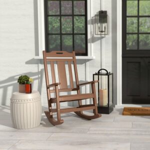 PolyTEAK Porch Rockers Collection Poly Lumber Wood Alternative All Weather Modern Outdoor Rocking Chair for Patios, Porches, and Fire Pits, Brown