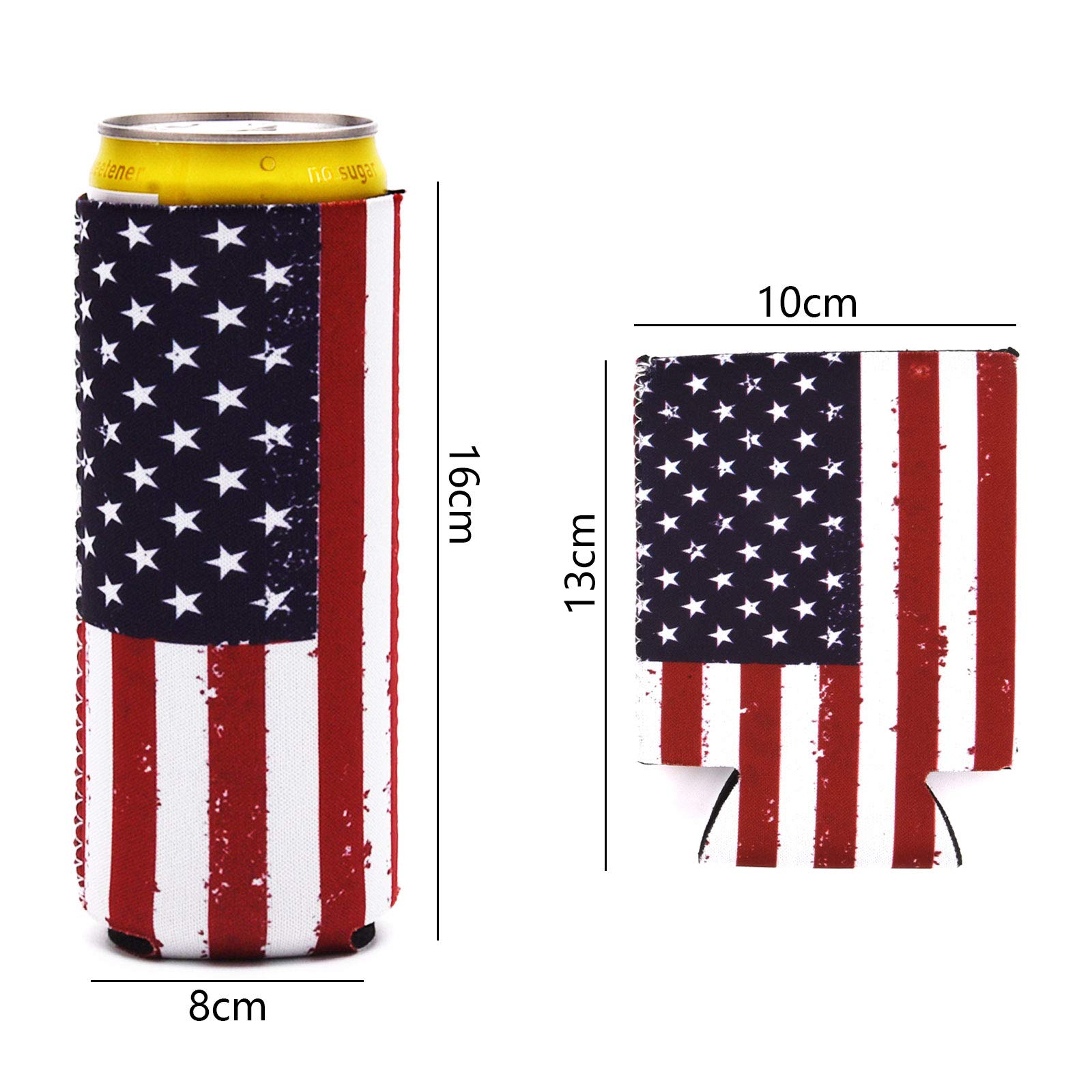 XINRUI Can Coolers Sleeves,6 Pack USA Flag Reusable Beer Bottle Cup Insulator 12 oz Neoprene Hot and Cold Drinks Soda Cover for Events or Weddings Bachelorette Parties Funny Party Supplies(Flag)