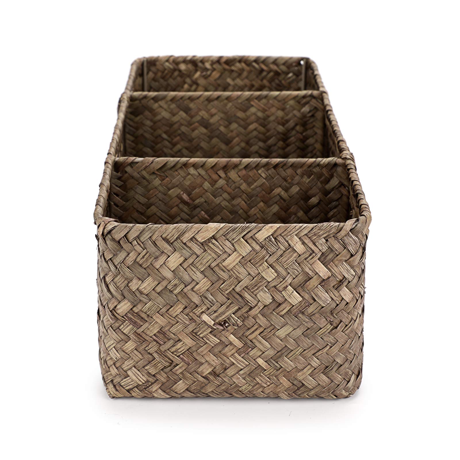 Hipiwe Seagrass Nesting Storage Basket - 3 Compartment Hand-Woven Wicker Toilet Paper Storage Bin Bathroom Organize Basket for Shelves, Kitchen Cabinets, Pantry, Bathroom, Closets Organizer