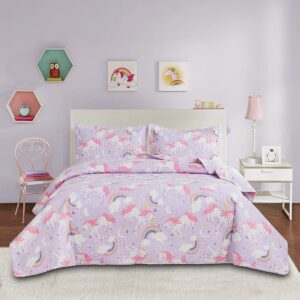 girls quilt bedding twin size bedspread unicorn bedding kids quilt bedspread twin quilts girls bed set lightweight reversible quilt girls bedspread coverlet purple rainbow unicorn animal quilts