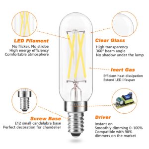 AIELIT T8/T6/T25 E12 LED Light Bulbs 40-Watt Equivalent, Natural White 4000K, Clear Glass, Tubular 4W Dimmable LED Filament Bulb for Home, Restaurant, 4-Pack