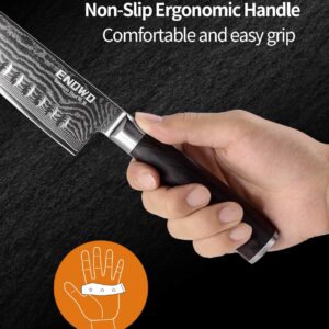 enowo Damascus Chef Knife 8 Inch with Clad Dimple,Razor Sharp Kitchen Carving Sushi Knife Made of Japanese VG-10 Stainless Steel,Gift Box,Ergonomic, Superb Edge Retention