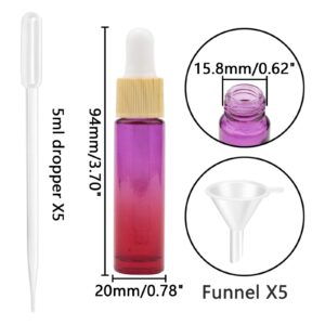 Kesell 10Pcs 10ml Dropper Bottle Purple-red Gradient Color Glass Vial With Dropper Empty Perfume Oil Bottles, 5pcs Funnels + 5pcs 5ml Transfer Dropper