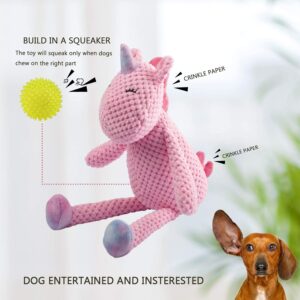 GOOLA Dog Squeaky Toys Interactive Toys Durable Plush Toy Chew Dog Toys with Squeaker and Crinkle Paper for Squeaky Plush Dog Toys Pack for Puppy Small Middle Large Dogs,Unicorn Soft Pet Toys