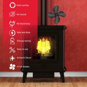 COMBIUBIU Wood Stove Fan 4 Blade Fireplace Fan for Wood Burning Stove,Heat Powered Stove Fan Komin Log Wood Stove Accessories,Silent Operation Circulating Warm Air(Non Electric)