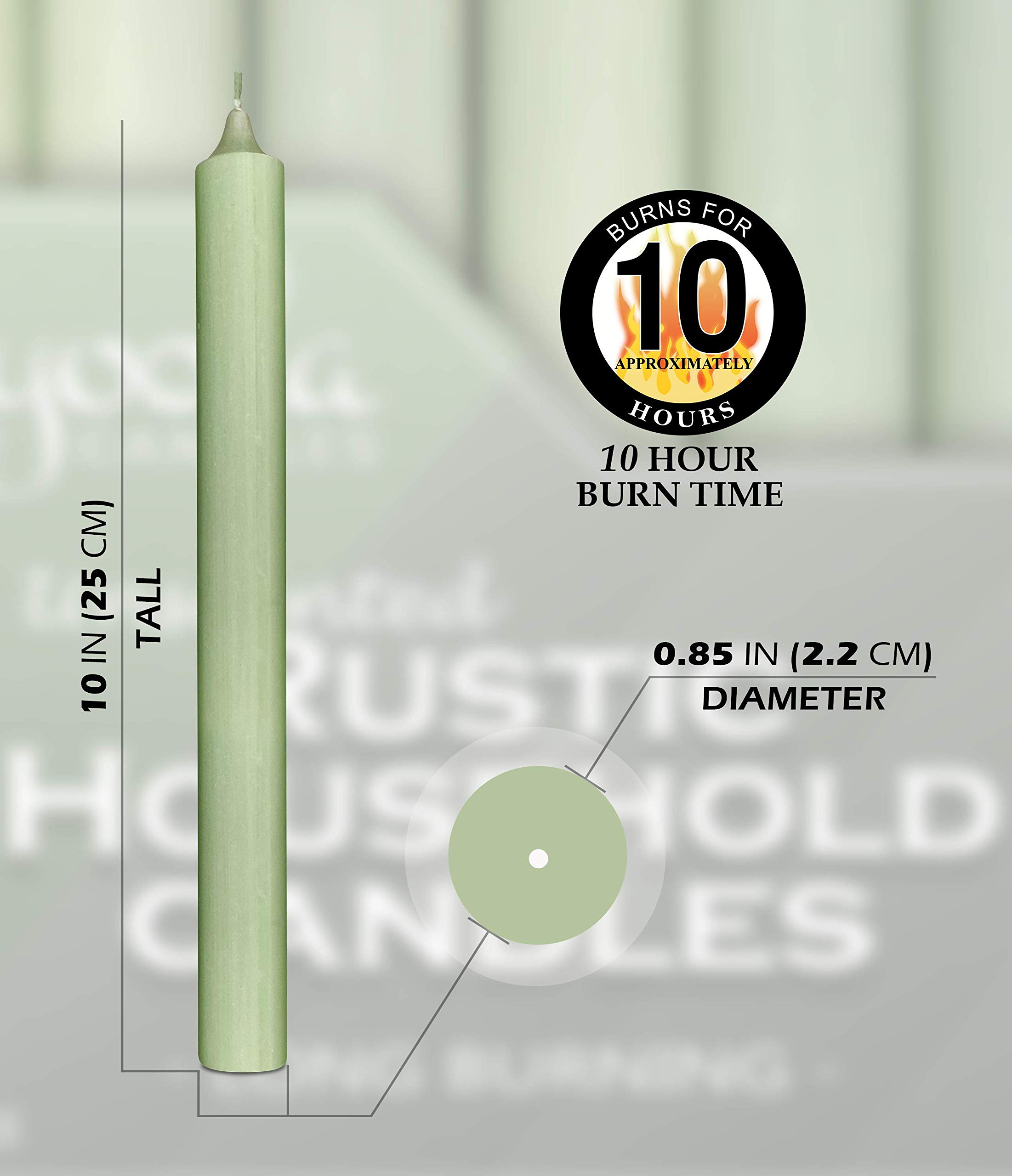 Hyoola 10 Inch Dinner Candles - 12 Pack - Light Green Tall Candles - Unscented Rustic Candles - Long Burning Candle Sticks