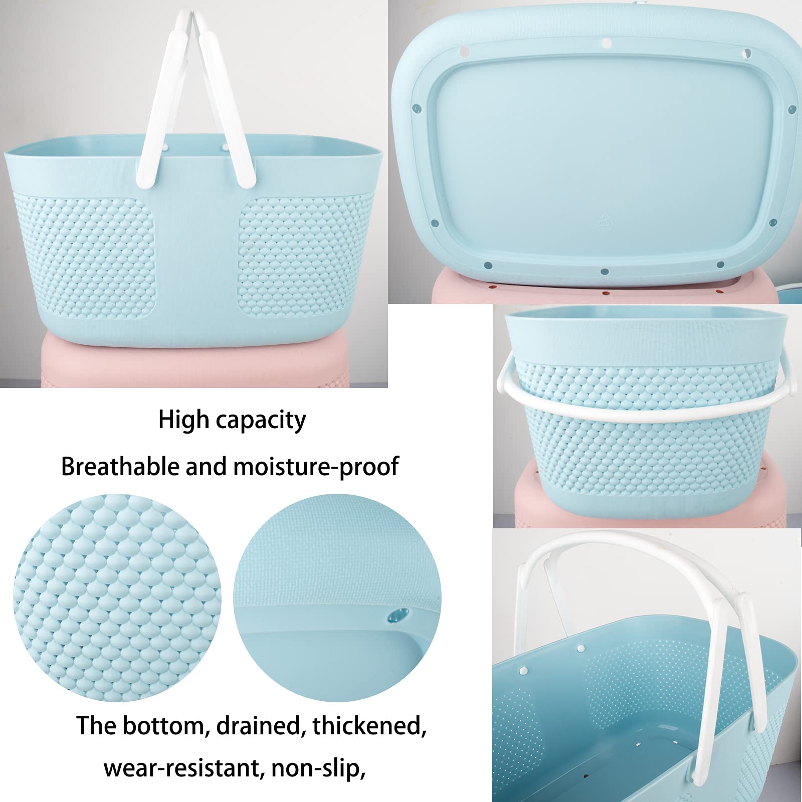 Shower Caddy Basket, Portable Large Capacity Thickened Plastic Organizer Storage Tote with Handles Drainage Toiletry Bag Bin for Bathroom, College Dorm Room Essentials, Kitchen, Camp, Gym, Blue