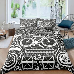 homewish bicycle comforter cover set bicycle parts pattern print duvet cover vintage bike bedding set 2pcs for kids boys teens soft polyester quilt cover with 1 pillow case(no comforter) twin size