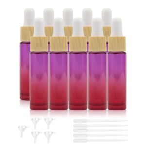 kesell 10pcs 10ml dropper bottle purple-red gradient color glass vial with dropper empty perfume oil bottles, 5pcs funnels + 5pcs 5ml transfer dropper