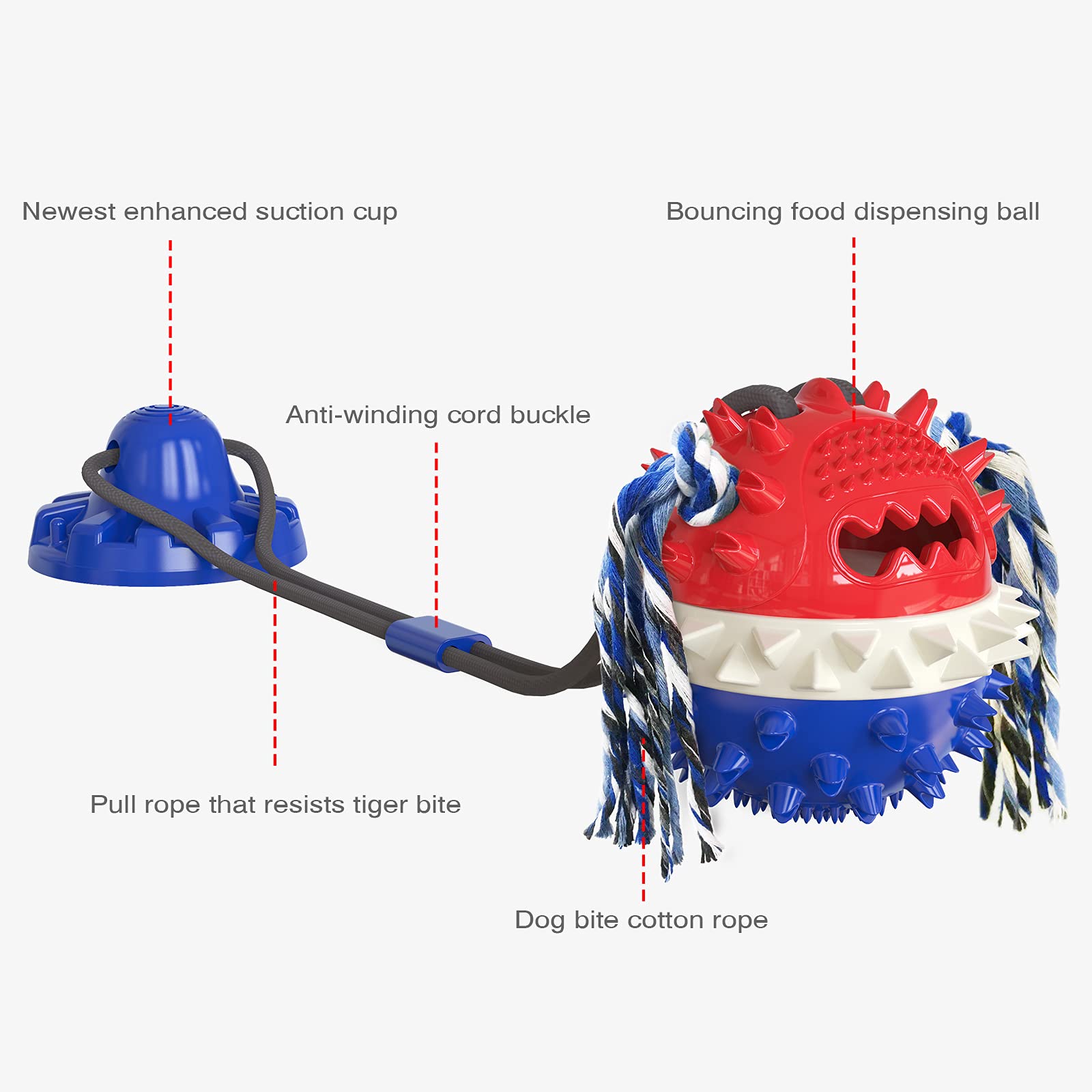 Carllg Dog Toys for Aggressive Chewers Large Breed, Suction Cup Tug of War Pull Toy, Interactive Rope Squeaky Dog Chew Toy Indestructible