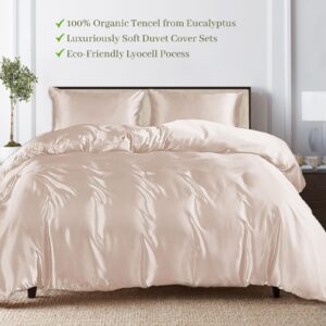 Linenwalas Tencel Lyocell Duvet Cover Set with Deep Pocket Fitted Sheet, Viscose Made from Eucalyptus Soft, Lightweight and Breathable Complete Bedding Set (Taupe, King)