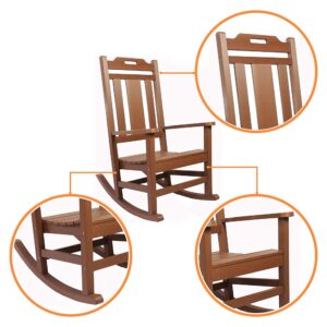 PolyTEAK Porch Rockers Collection Poly Lumber Wood Alternative All Weather Modern Outdoor Rocking Chair for Patios, Porches, and Fire Pits, Brown