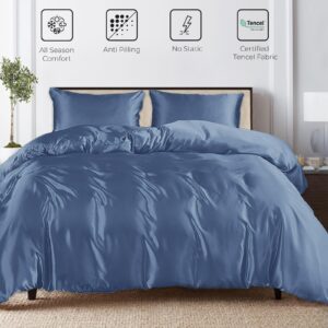 Linenwalas Tencel Lyocell Duvet Cover Set with Deep Pocket Fitted Sheet, Viscose Made from Eucalyptus Soft, Lightweight and Breathable Complete Bedding Set (Bahamas Blue, Full)