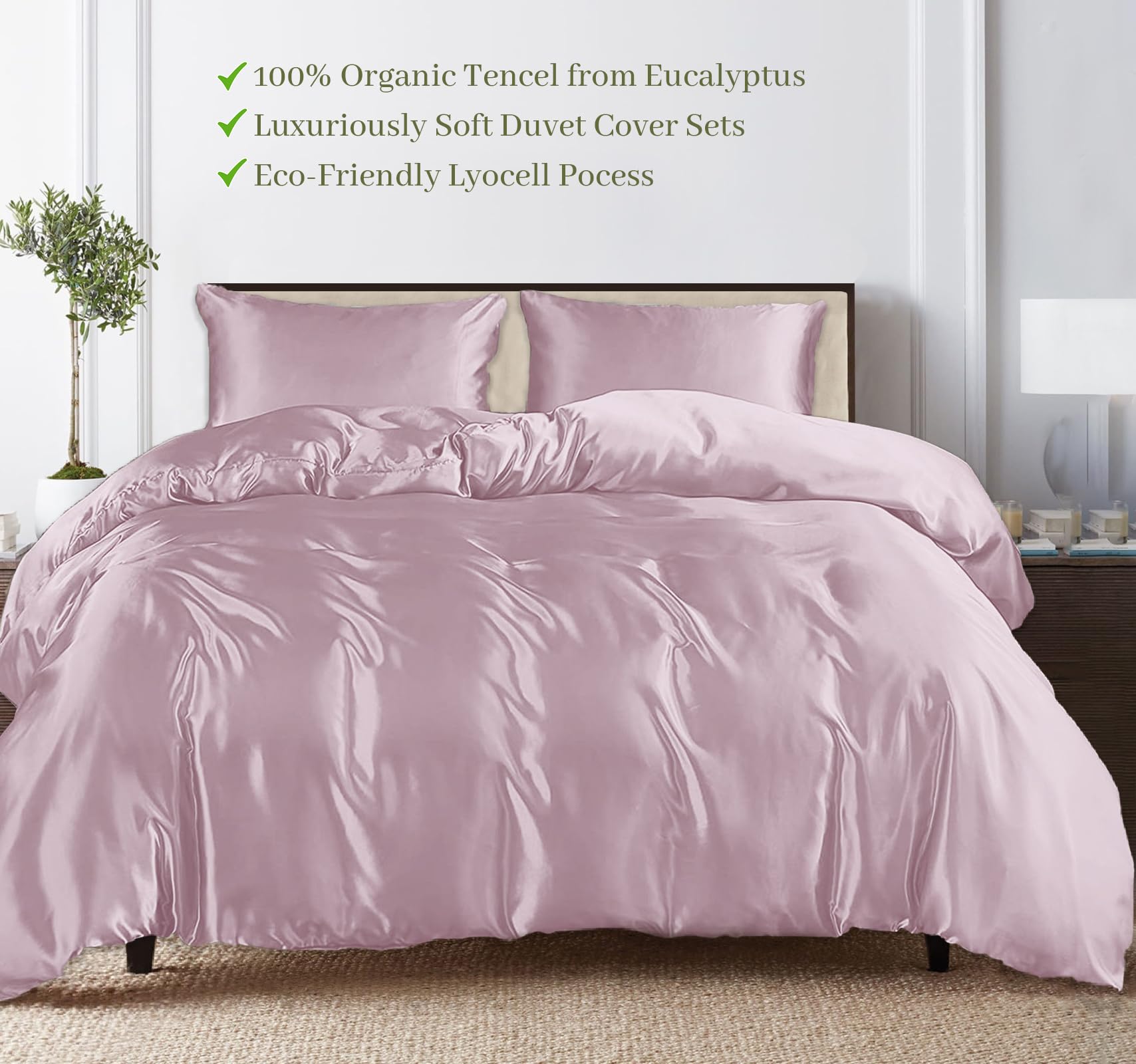 Linenwalas Tencel Lyocell Duvet Cover Set with Deep Pocket Fitted Sheet, Viscose Made from Eucalyptus Soft, Lightweight and Breathable Complete Bedding Set (Lilac, King)