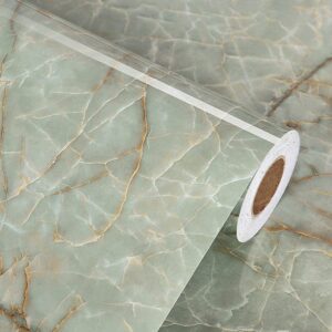 green marble contact paper for countertops waterproof granite marble peel and stick wallpaper decorative contact paper vinyl for kitchen cabinets green marble wall paper for backsplash 15.8" x 78.7"