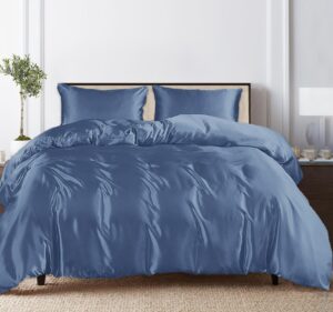 linenwalas tencel lyocell duvet cover set with deep pocket fitted sheet, viscose made from eucalyptus soft, lightweight and breathable complete bedding set (bahamas blue, queen)