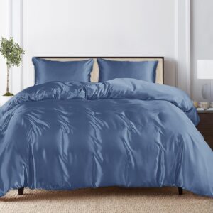 Linenwalas Tencel Lyocell Duvet Cover Set with Deep Pocket Fitted Sheet, Viscose Made from Eucalyptus Soft, Lightweight and Breathable Complete Bedding Set (Bahamas Blue, Queen)