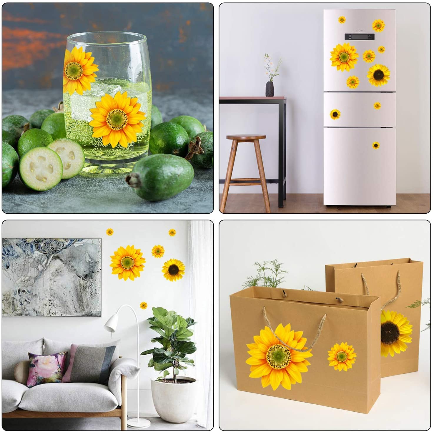 Large Sunflower Wall Stickers - 39 PCS Sunflower Daisy Decals for Wall 3D Butterfly Wall Sticker Sunflower Bathroom Nursery Decor Removable Yellow Flowers Decal for Kitchen Bedroom Decoration