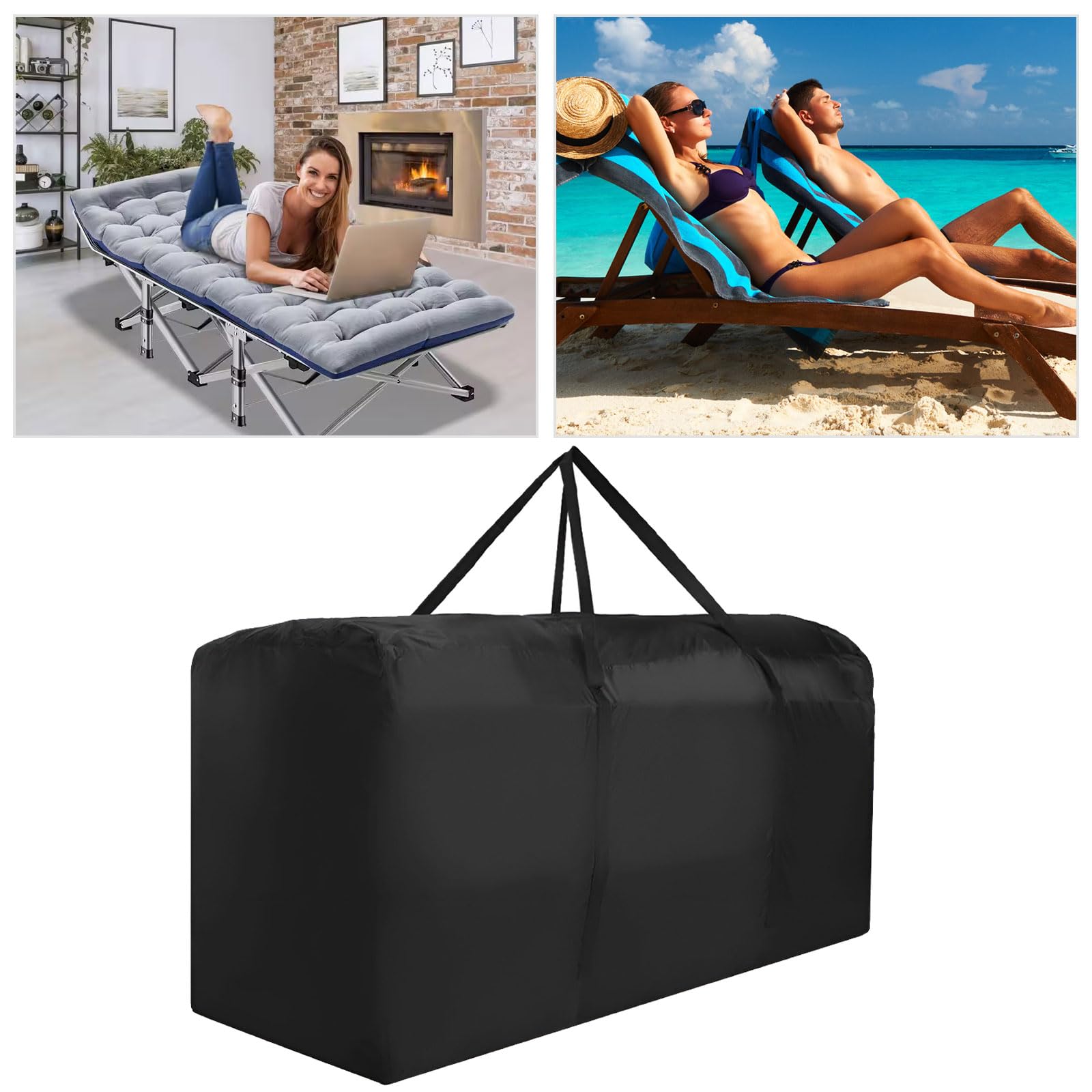 Patio Cushion Storage Bag Waterproof Extra Large Protective Zippered Outdoor Cushion Storage Bags Furniture Storage Bag with Handles, 68" L x 30" W x 20" H (2 Pack)