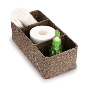 Hipiwe Seagrass Nesting Storage Basket - 3 Compartment Hand-Woven Wicker Toilet Paper Storage Bin Bathroom Organize Basket for Shelves, Kitchen Cabinets, Pantry, Bathroom, Closets Organizer