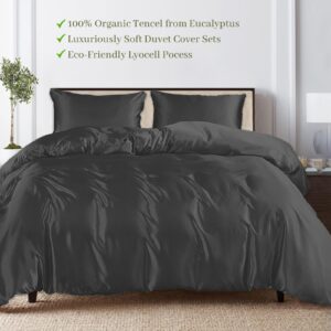 Linenwalas Tencel Lyocell Duvet Cover Set with Deep Pocket Fitted Sheet, Viscose Made from Eucalyptus Soft, Lightweight and Breathable Complete Bedding Set (Charcoal Grey, King)