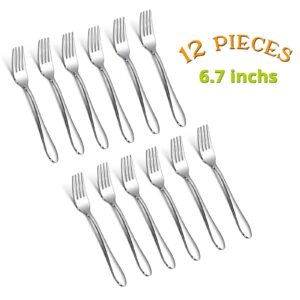 E-far 12-Piece Salad Forks, 6.7 Inches Stainless Steel Fork Set for Home Kitchen Restaurant, Mirror Finish, Dishwasher Safe