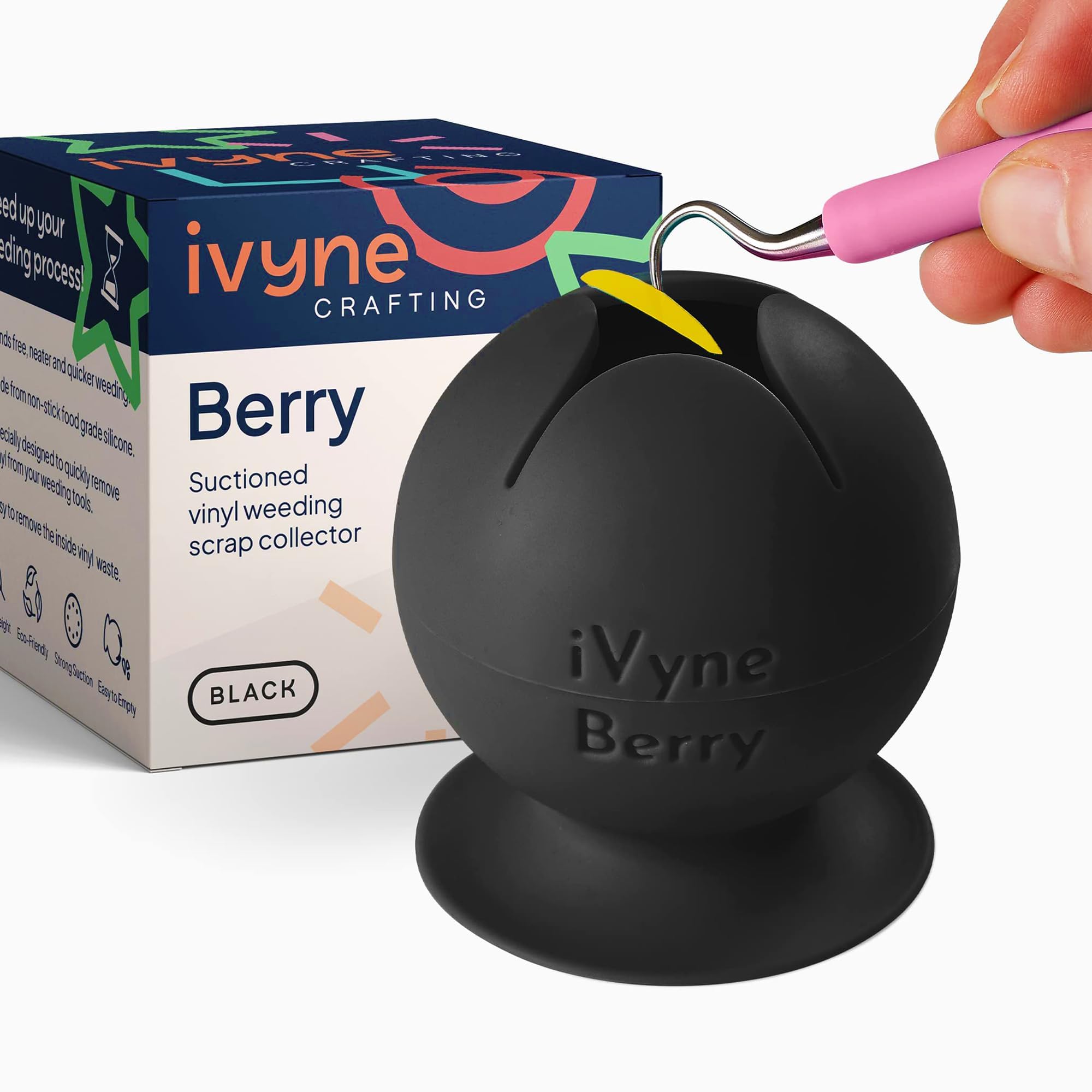 iVyne Berry Suctioned Vinyl Weeding Scrap Collector & Holder for Weeding Tools for Vinyl - Black