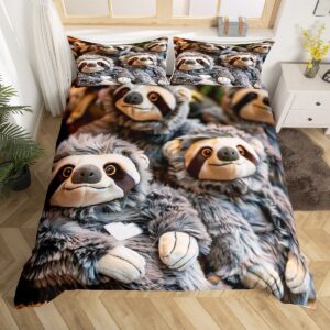 feelyou cute sloth bedding set for girls boys children cartoon animal themed comforter cover decorative lazy sloth duvet cover funny style bedspread cover twin size 2pcs bedclothes