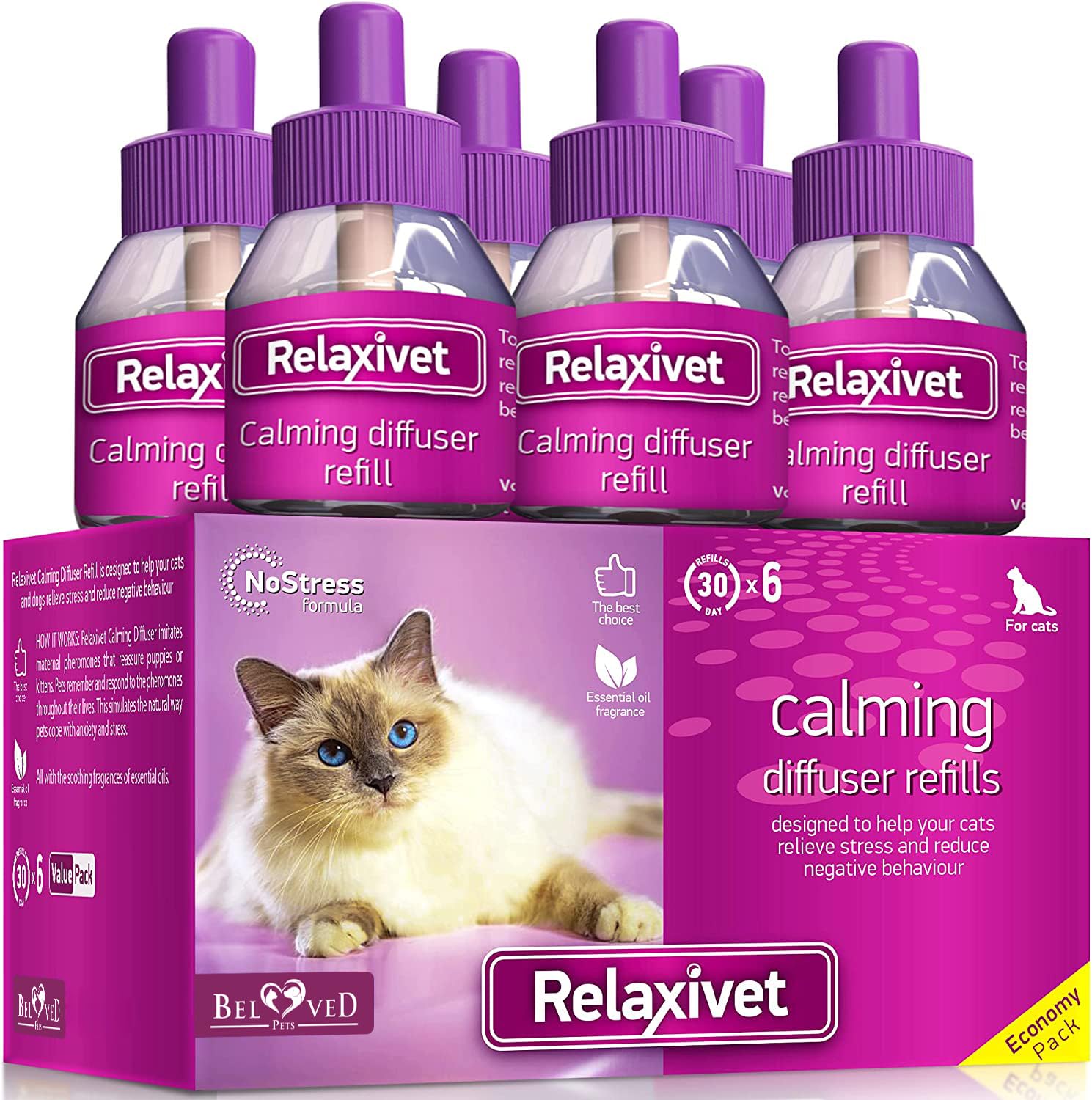 Calming Cat Diffuser Refill & Anti Anxiety Pet Products - Feline Calm Pheromones & Cats Comfort - Stress Relief Help with Pee, New Zone, Aggression, Fighting with Dogs & Behavior Control