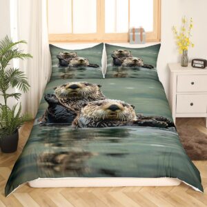 Castle Fairy Cute Otter 3D Print Duvet Sets Queen Wild Animal Otter Swimming Bedding Cover Teens Youngs Microfiber Soft 3 Pieces Comforter Sets(1 Duvet Cover 2 Pillow Cases),No Comforter