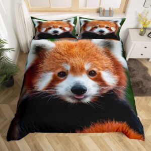 feelyou red panda duvet cover cute panda bedding set for kids boys girls wild animal decor comforter cover jungle wildlife style bedspread cover bedroom collection 2pcs twin size