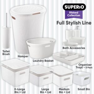 Superio Ribbed Collection - Superio Lid for Decorative Plastic Open Home Storage Bins Organizer Baskets, Medium White - for Organizing Closet Shelves Drawer Shelf 5 Liter