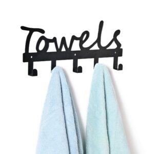 ohaho towel racks 5 hooks sandblasted robe hooks wall mount towel holder metal towel racks rustproof and waterproof for kitchen storage organizer rack, bathroom towels, robes, clothing (black)